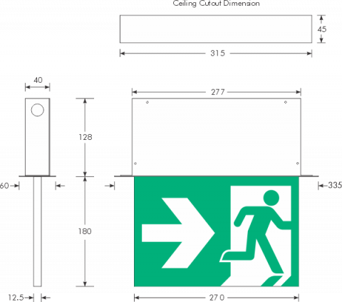 HXS RECESSED SERIES DIRECTIONAL PICTOGRAM LED EXIT SIGN, 270mm - Hoye ...